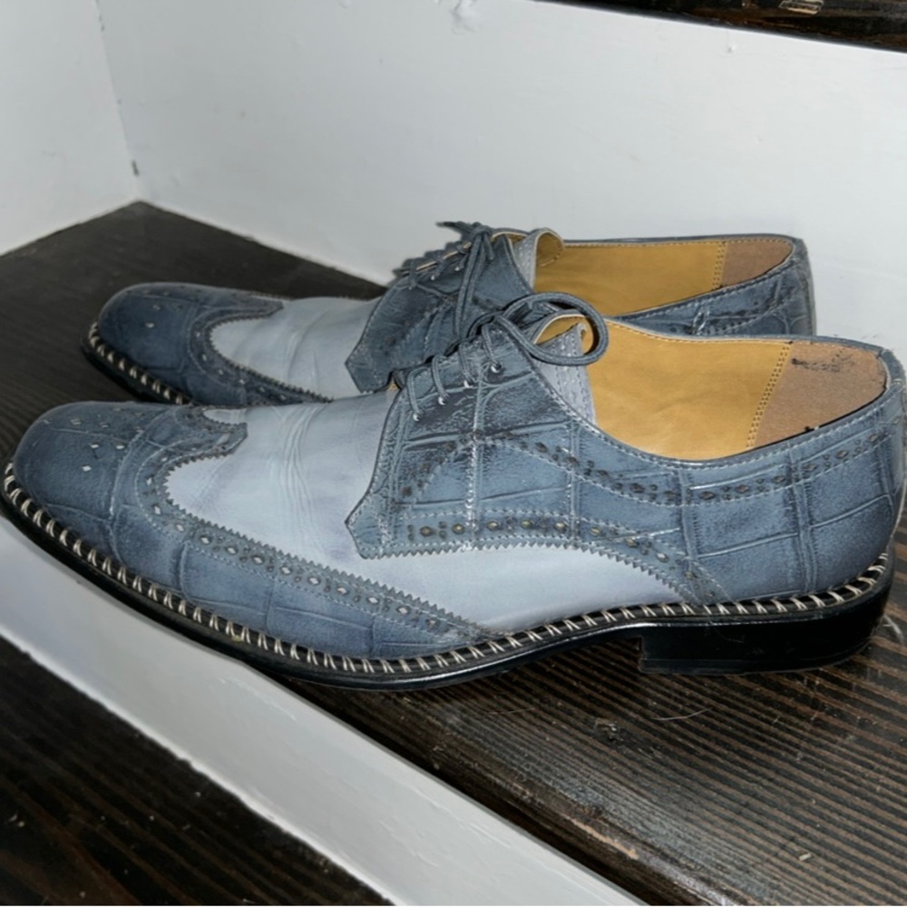 Giorgio Brutini Blue Gray Wingtip Oxford Crocodile Le… - Gem